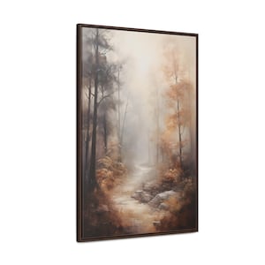 Misty Autumn Forest Canvas Art | Winding Trail Nature Painting | Muted ...