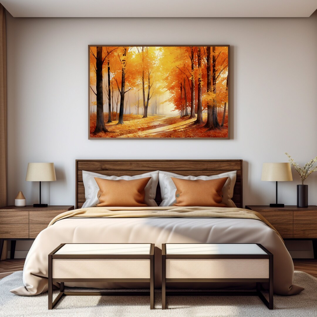 Autumn Maple Grove Canvas Art: Sunlit Forest Trail, Rustic Lodge Decor ...