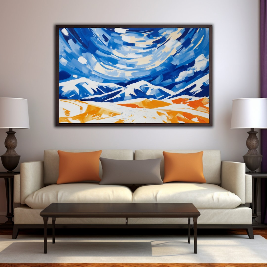 Abstract Mountain Canvas Print: Orange & Blue Landscape Wall Art - Etsy