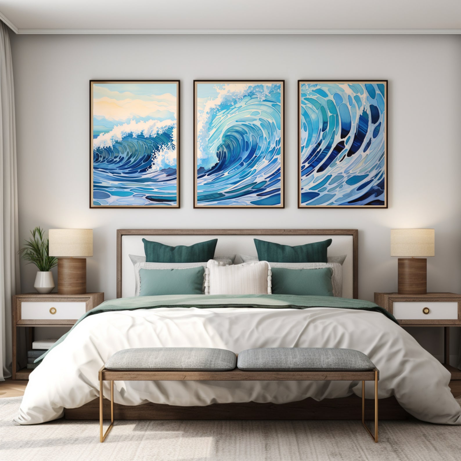 Ocean Wave Triptych Wall Art, Modern Coastal Set of 3 - Etsy