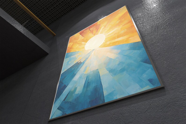 Geometric Sun & Sky Art Print: Vibrant Acrylic Painting (digital ...