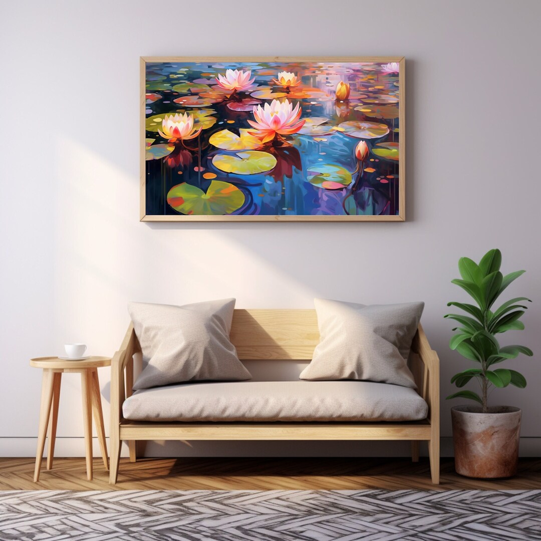 Abstract Lotus Pond Artwork Lotus Painting Canvas Art: Vibrant Colors ...