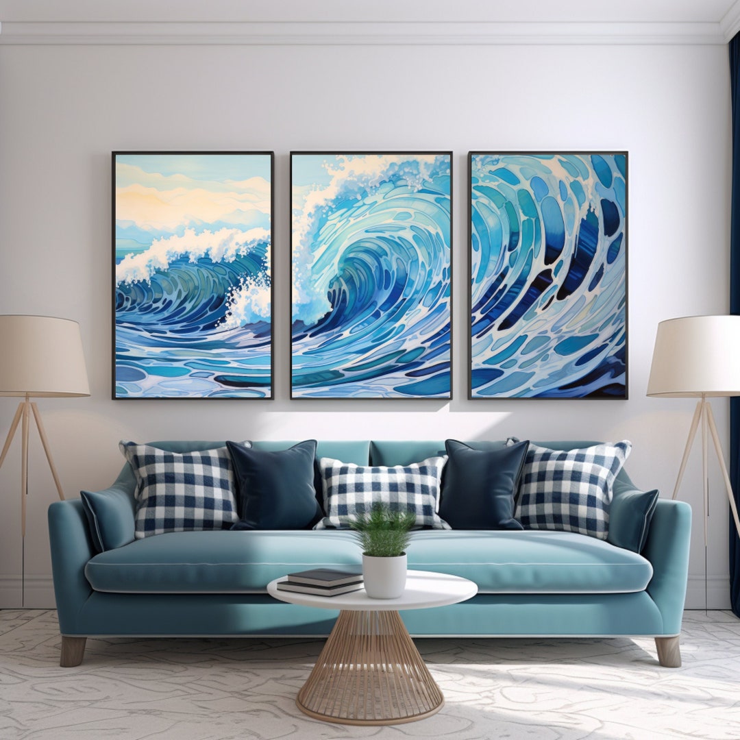 Ocean Wave Triptych: Coastal Chic Canvas Wall Art Set - Etsy