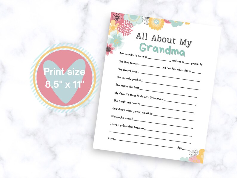All About My Grandma - Printable - Personalized Gift - Funny Gift for ...