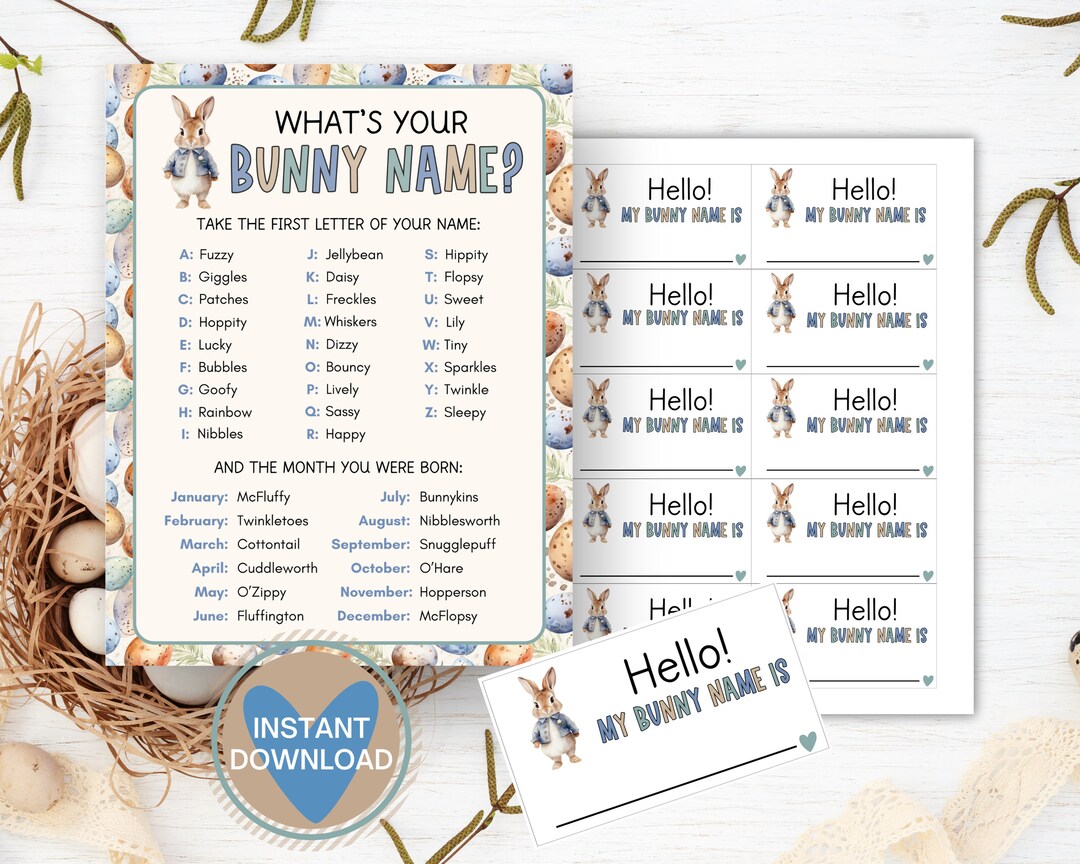 Easter Printable - Bunny Name - Family Gathering - Kids Activity ...