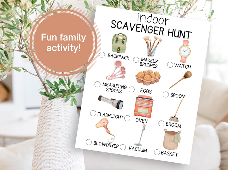 Indoor Scavenger Hunt - Printable - Instant Download - Games for Kids ...