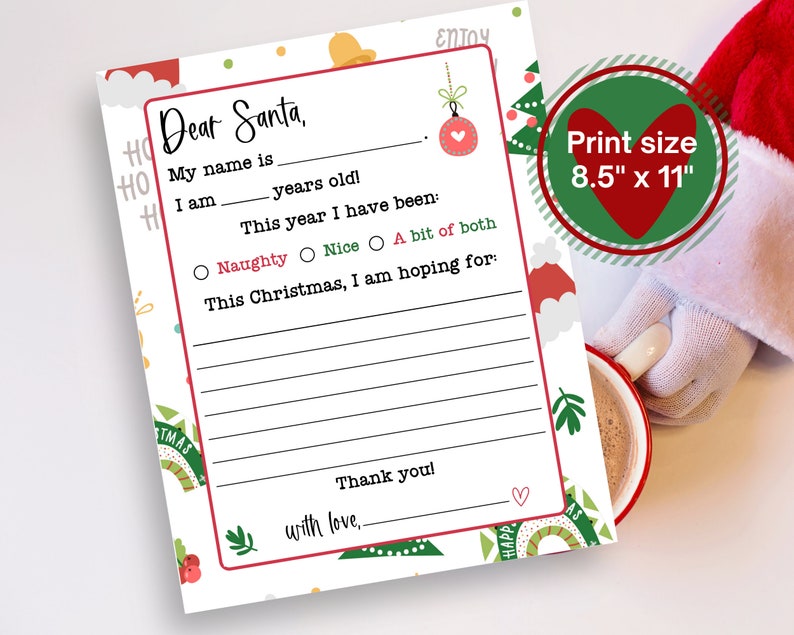 Printable Santa Letter - Template - Santa Wish List - Dear Santa Letter ...