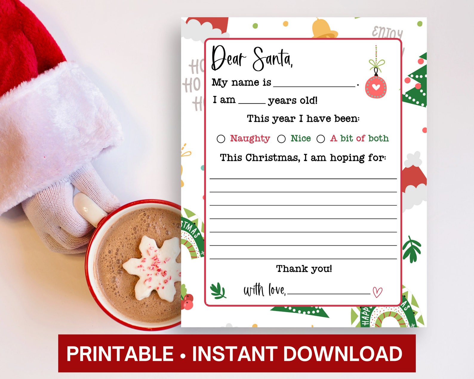 Printable Santa Letter - Template - Santa Wish List - Dear Santa Letter ...