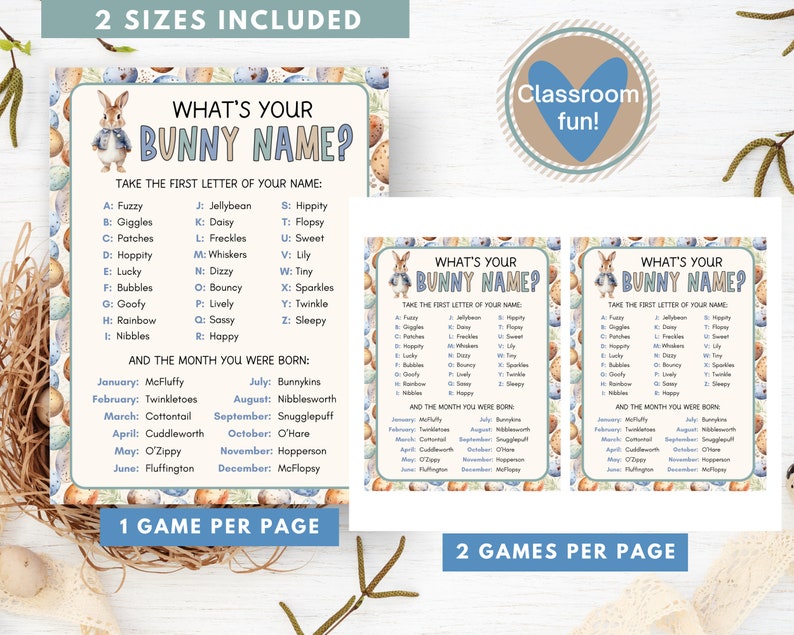 Easter Printable - Bunny Name - Family Gathering - Kids Activity ...