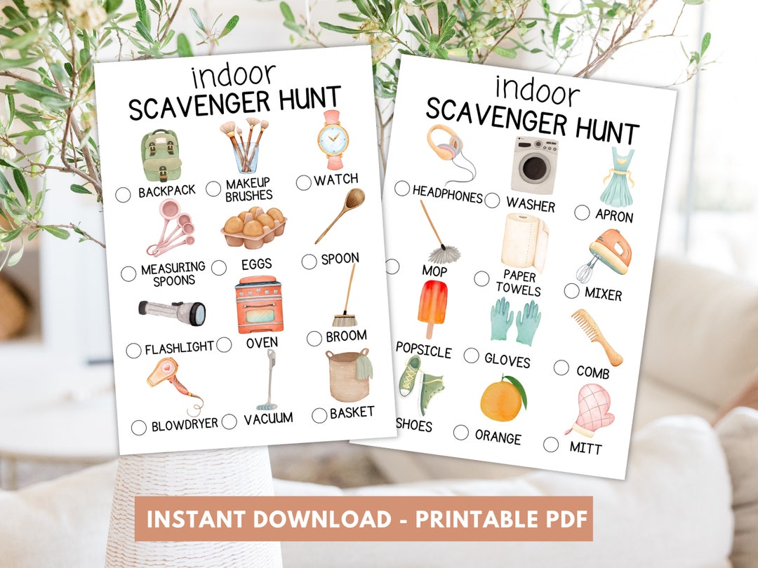 Indoor Scavenger Hunt - Printable - Instant Download - Games for Kids ...