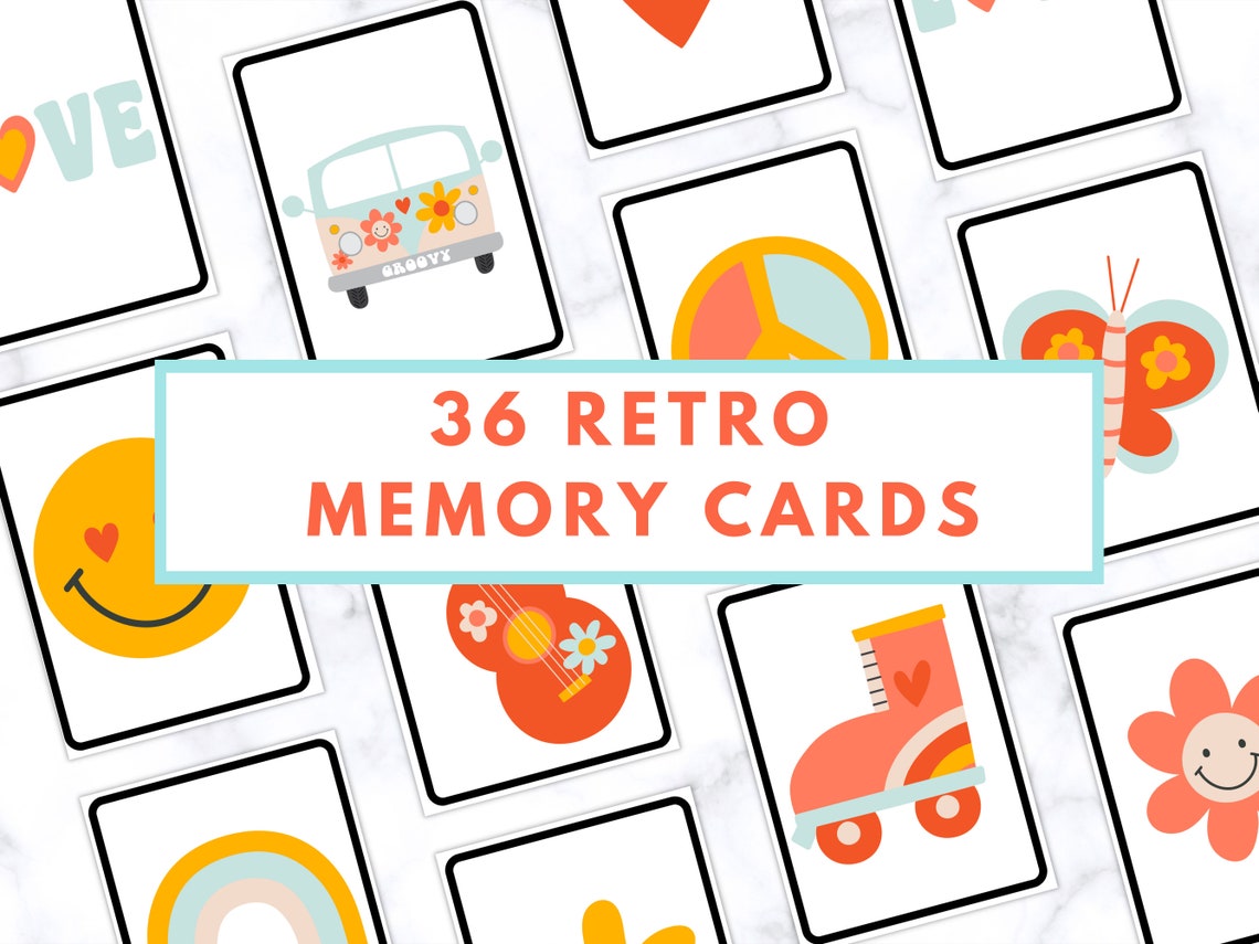Retro Printable Memory Game Cards Matching Game Kids Activity Travel ...