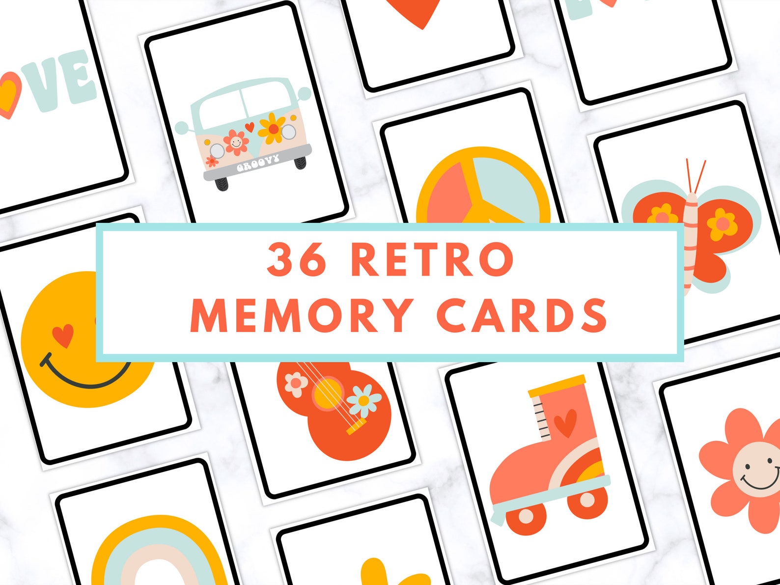 Retro - Printable - Memory Game Cards - Matching Game - Kids Activity ...
