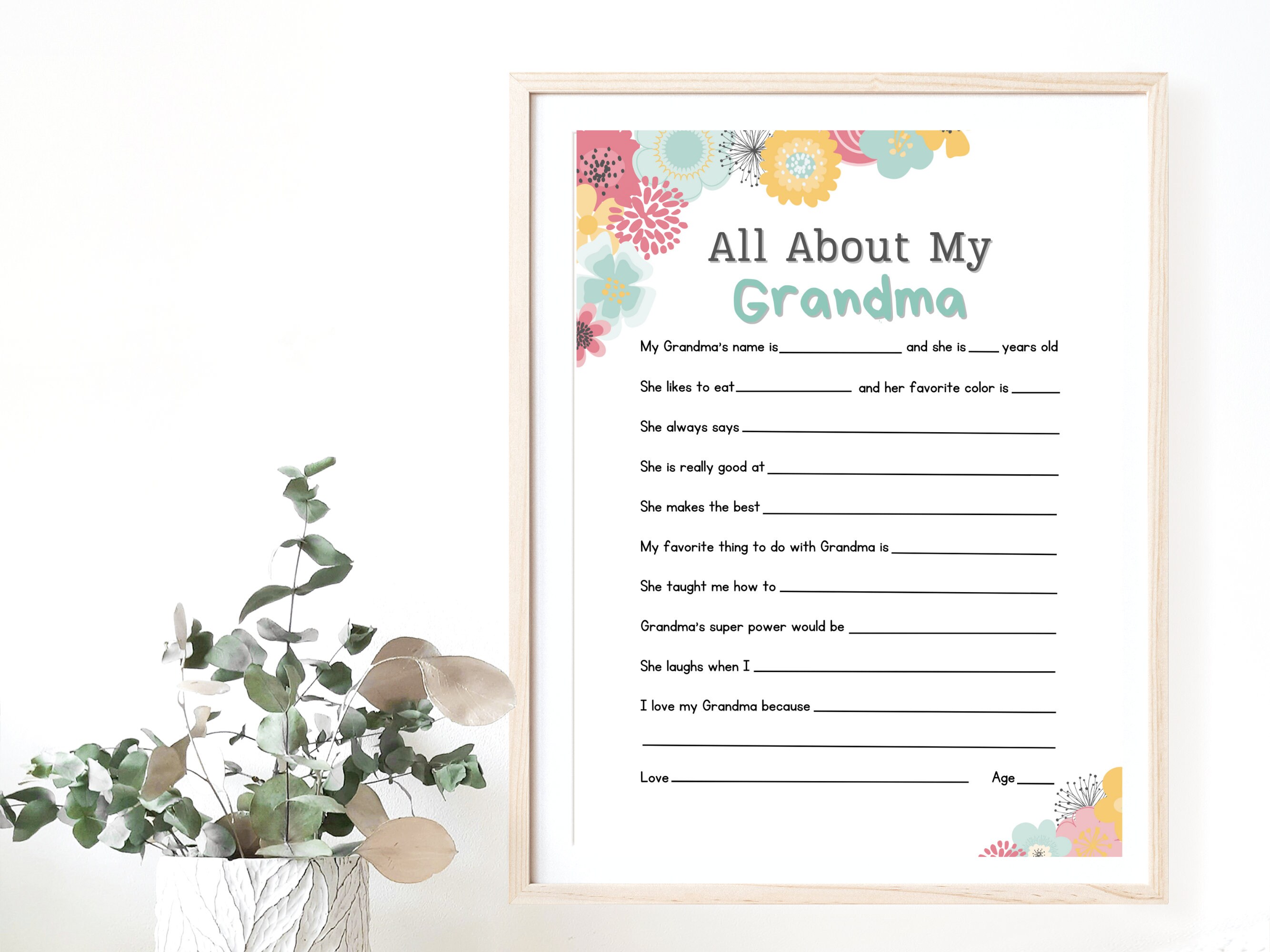 All About My Mom Grandma Printable Mothers Day Activity Personalized ...