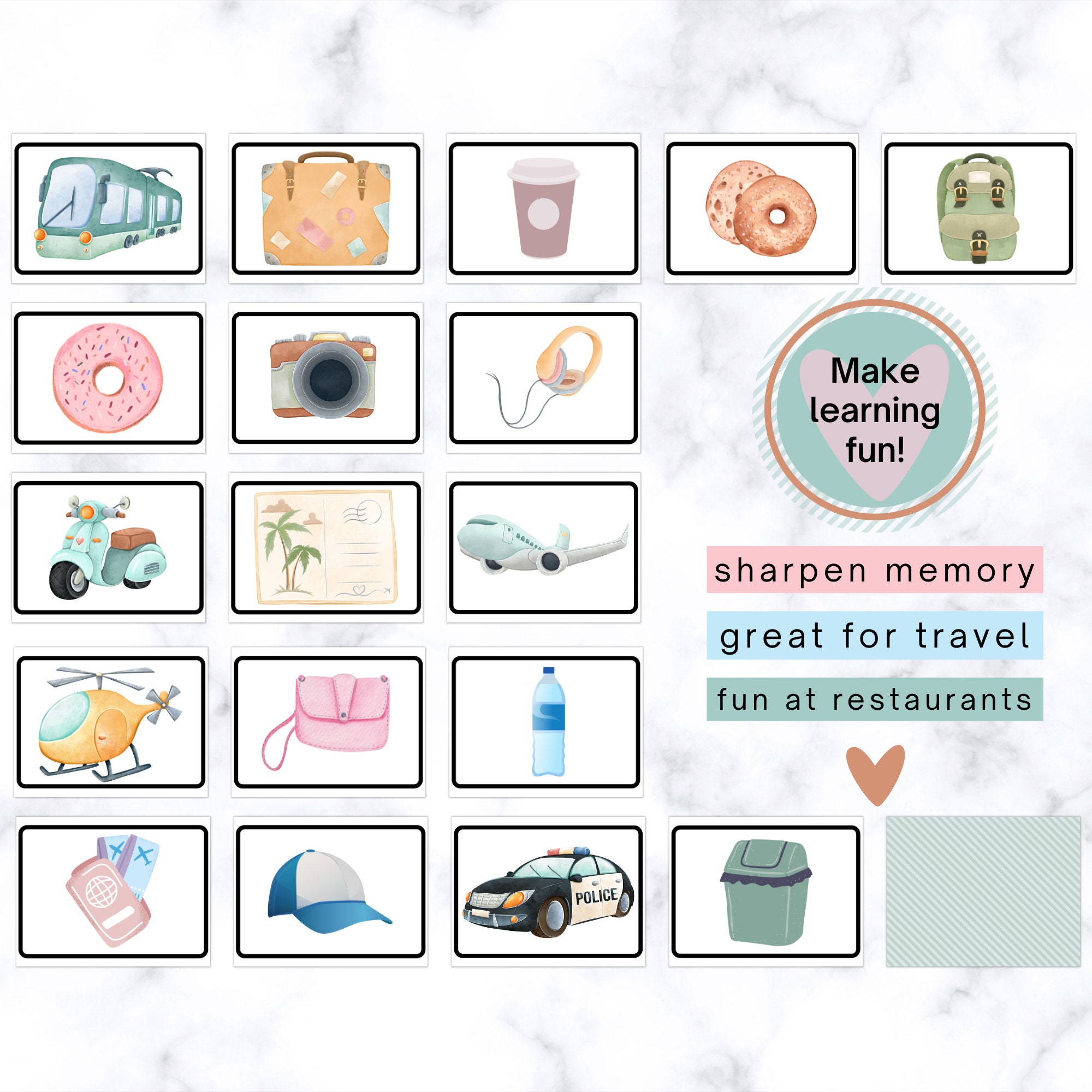 Printable - Memory Game - Travel Game - Card Game - Travel Theme ...