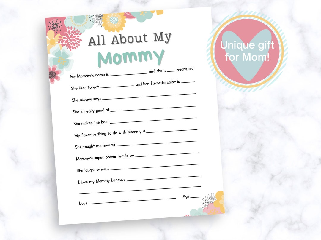 All About My Mom - Printable - Personalized Gift - Funny Gifts for Mom ...