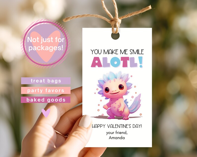 Valentine Printable - Axolotl - Editable - Favor Tags - Kids Valentines ...