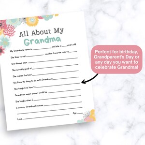 All About My Grandma - Printable - Personalized Gift - Funny Gift for ...