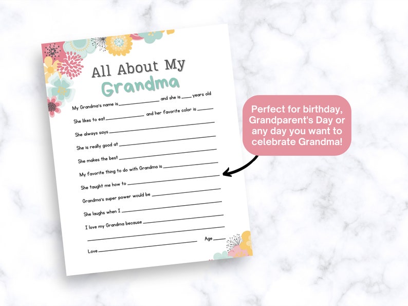 All About My Grandma - Printable - Personalized Gift - Funny Gift for ...