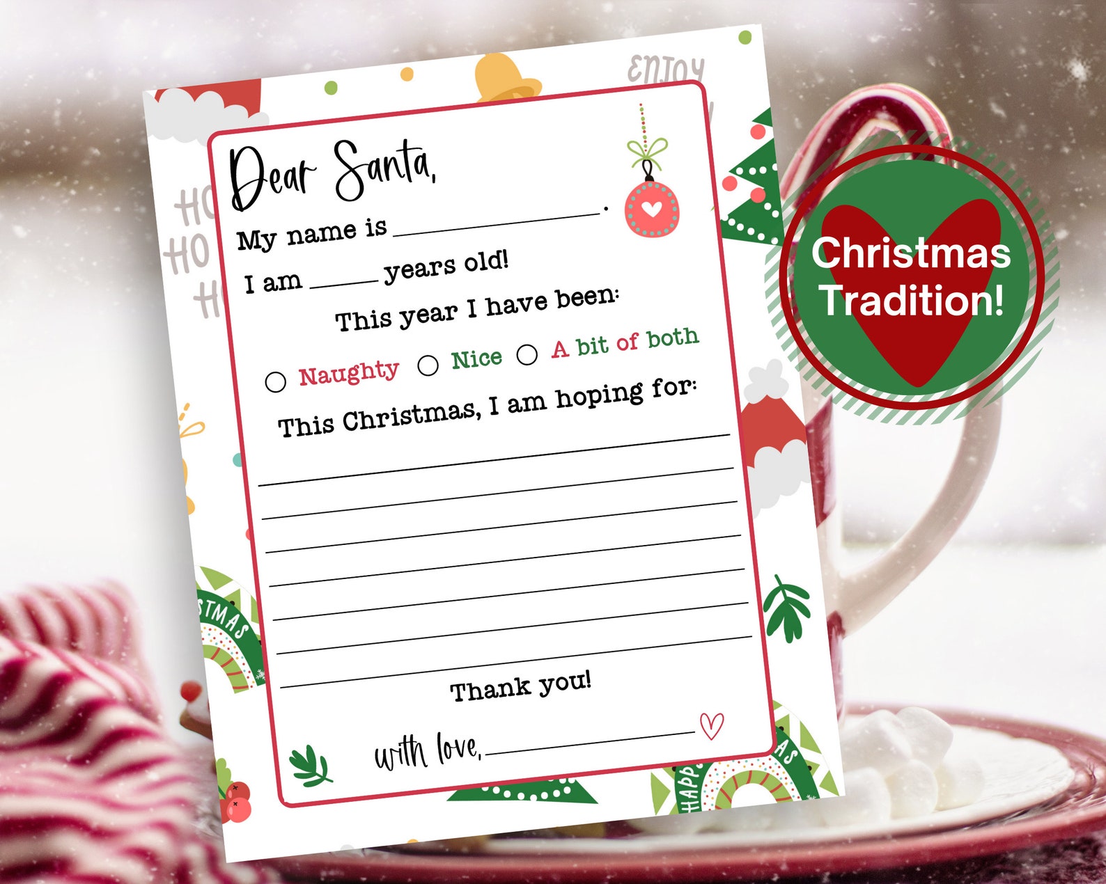 Printable Santa Letter - Template - Santa Wish List - Dear Santa Letter ...
