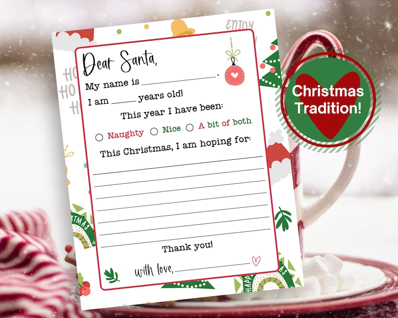 Printable Santa Letter - Template - Santa Wish List - Dear Santa Letter ...
