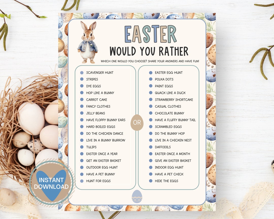 Would You Rather Game - Easter Games Printable - Kids Activity - Easter ...