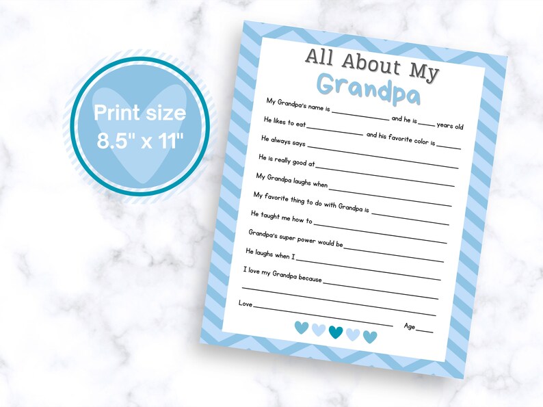All About My Grandpa Printable Personalized Gift Gifts for Grandpa ...