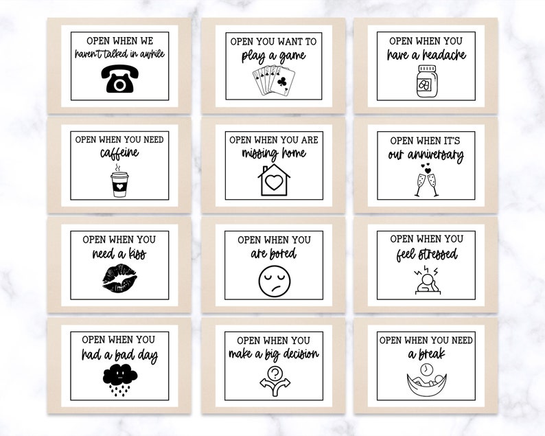 Open When Envelopes - Open When Letters - Printable Template - Couples ...