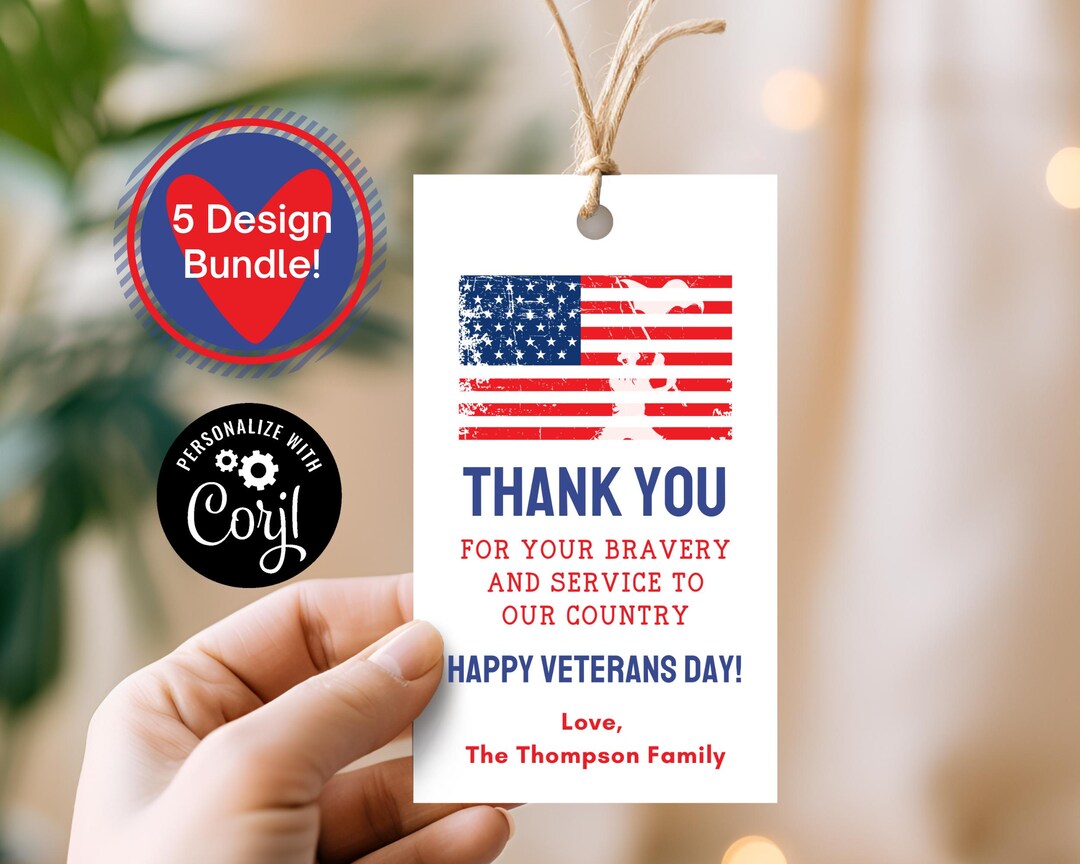 Veterans Day - Printable Gift Tags - Editable - Thank You Gift ...
