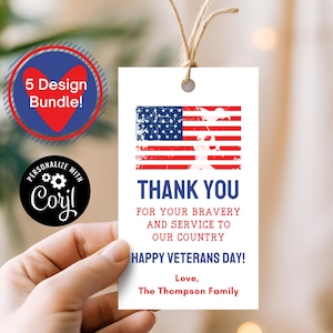 Veterans Day - Printable Gift Tags - Editable - Thank You Gift ...