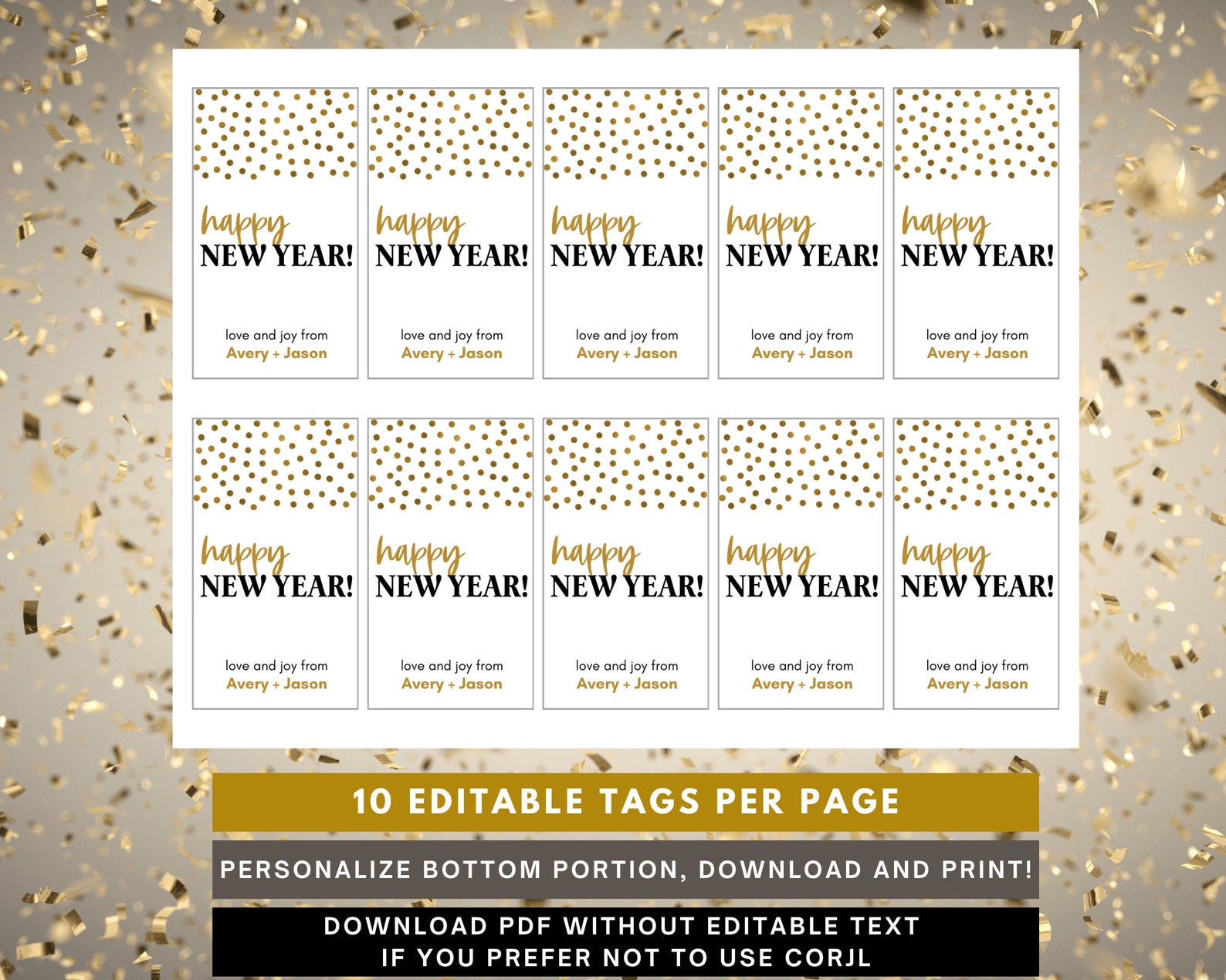 Happy New Year - Printable Gift Tags - Editable Tags - HNY - Bottle ...