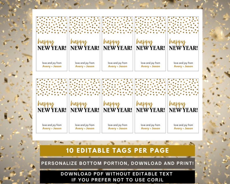 Happy New Year - Printable Gift Tags - Editable Tags - HNY - Bottle ...