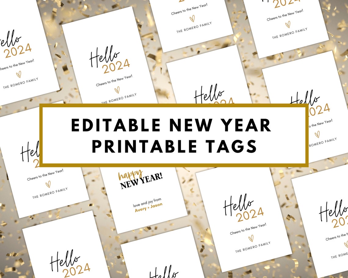 Hello 2024 Editable Gift Tags Printable Gift Tags Minimalist Happy New ...