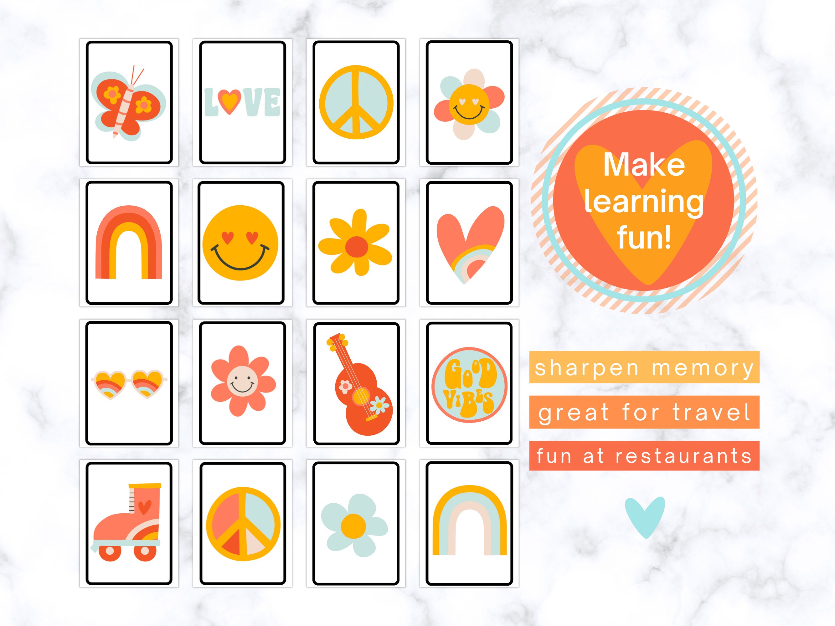 Retro - Printable - Memory Game Cards - Matching Game - Kids Activity ...