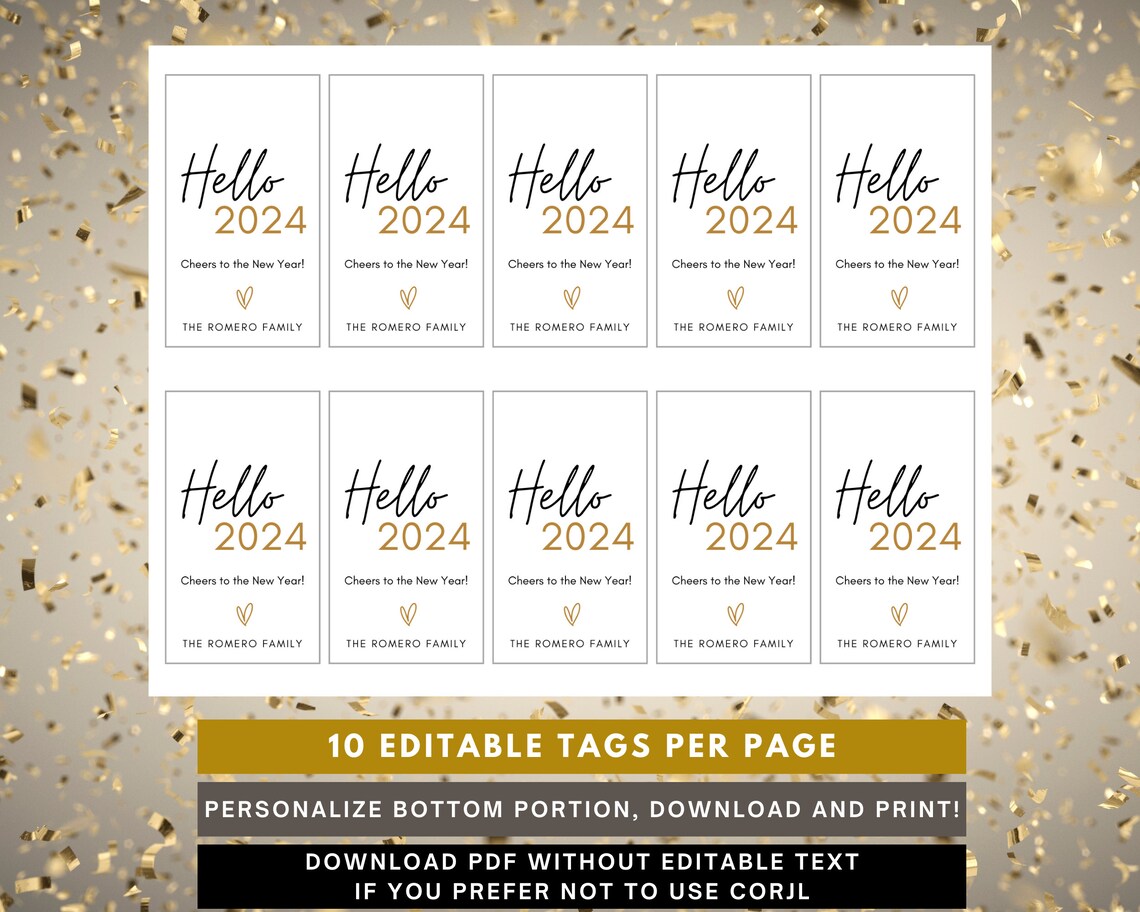 Hello 2024 Editable Gift Tags Printable Gift Tags Minimalist Happy New ...