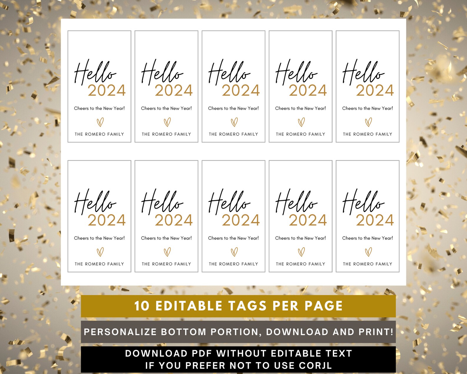 Hello 2024 Editable Gift Tags Printable Gift Tags Minimalist Happy New ...