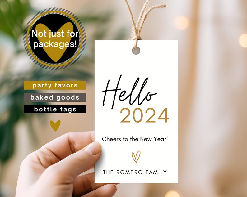 Hello 2024 Editable Gift Tags Printable Gift Tags Minimalist Happy New ...