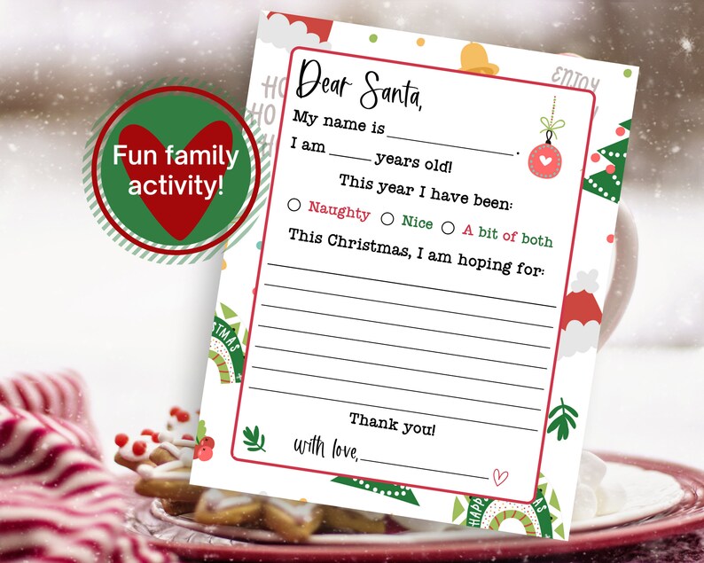 Printable Santa Letter - Template - Santa Wish List - Dear Santa Letter ...