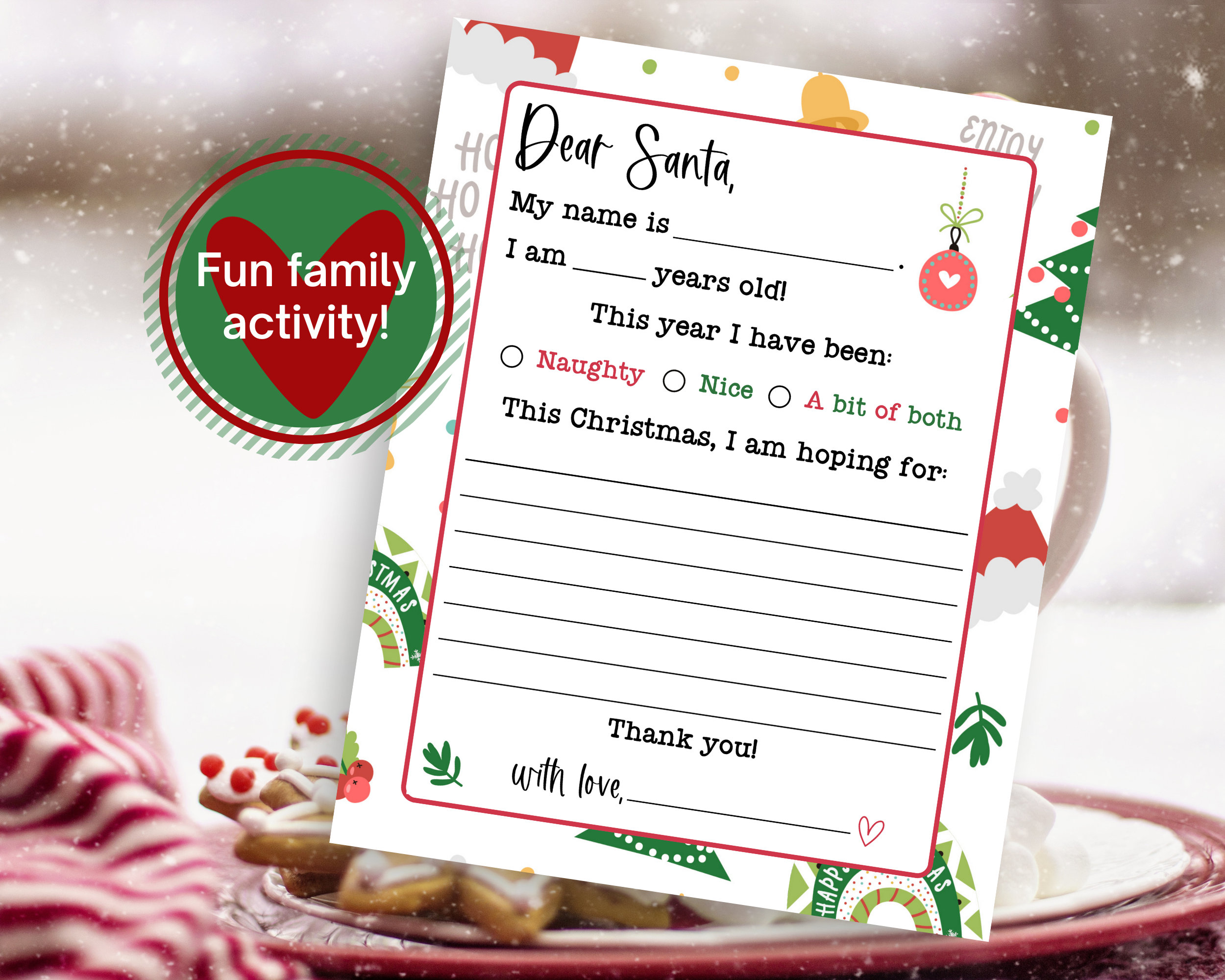 Printable Santa Letter - Template - Santa Wish List - Dear Santa Letter ...