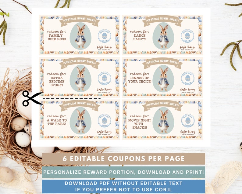 Bunny Bucks - Easter Printable - Watercolor Bunny - Editable - Easter ...