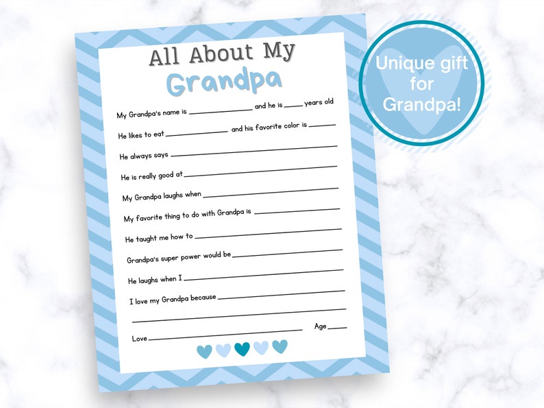 All About My Grandpa - Printable - Personalized Gift - Gifts for ...