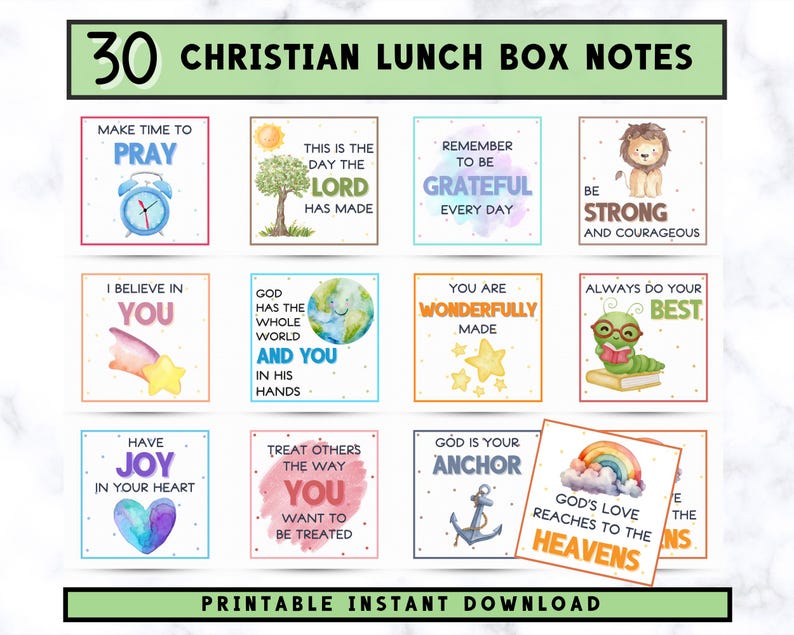 Christian Lunch Box Notes - Affirmation Cards - Back to School ...