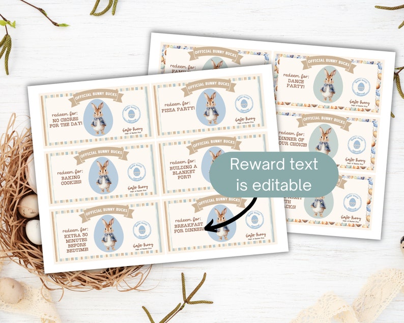 Bunny Bucks - Easter Printable - Watercolor Bunny - Editable - Easter ...