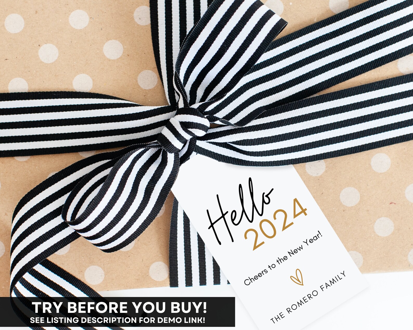 Hello 2024 Editable Gift Tags Printable Gift Tags Minimalist Happy New ...