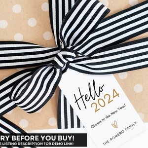 Hello 2024 Editable Gift Tags Printable Gift Tags Minimalist Happy New ...