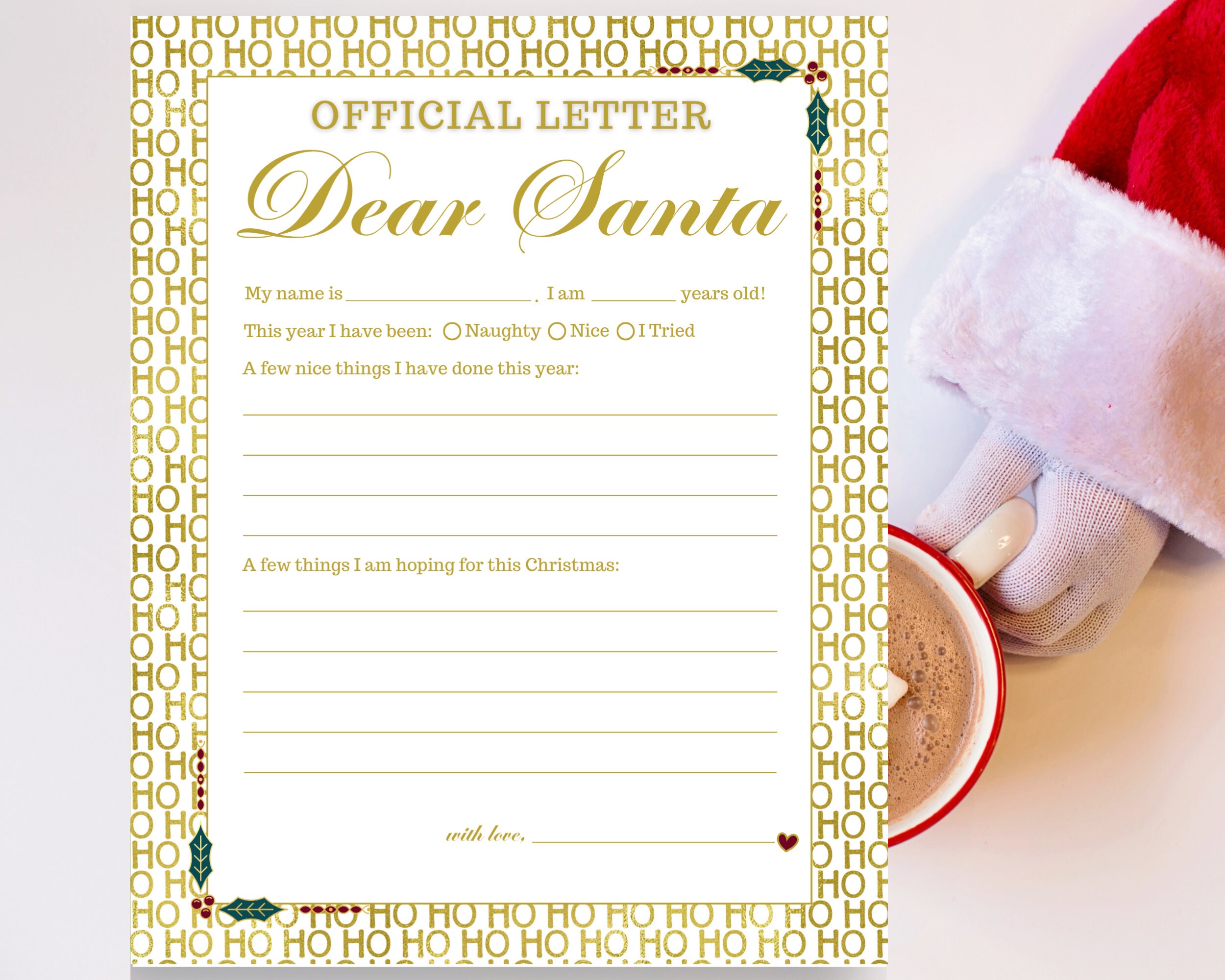 Printable Santa Letter - Template - Santa Wish List - Dear Santa Letter ...