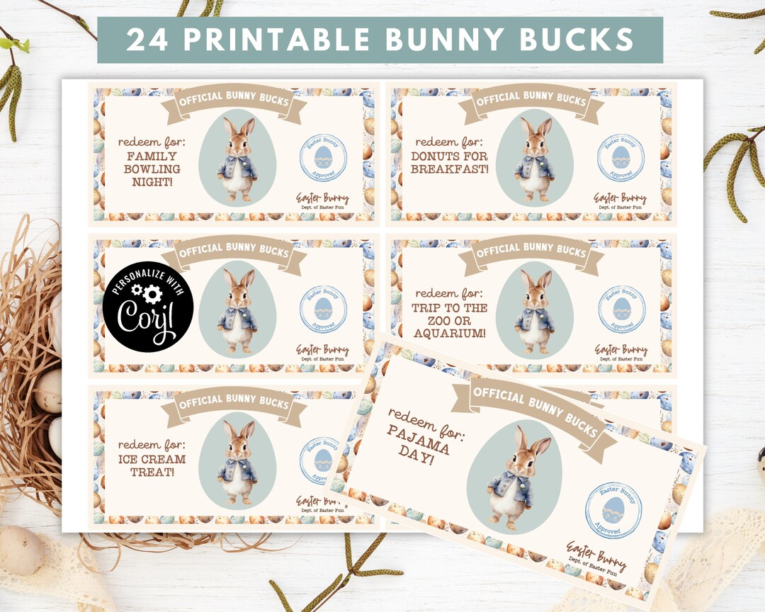 Bunny Bucks - Easter Printable - Watercolor Bunny - Editable - Easter ...