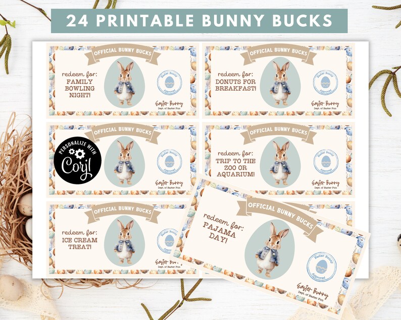 Bunny Bucks - Easter Printable - Watercolor Bunny - Editable - Easter ...