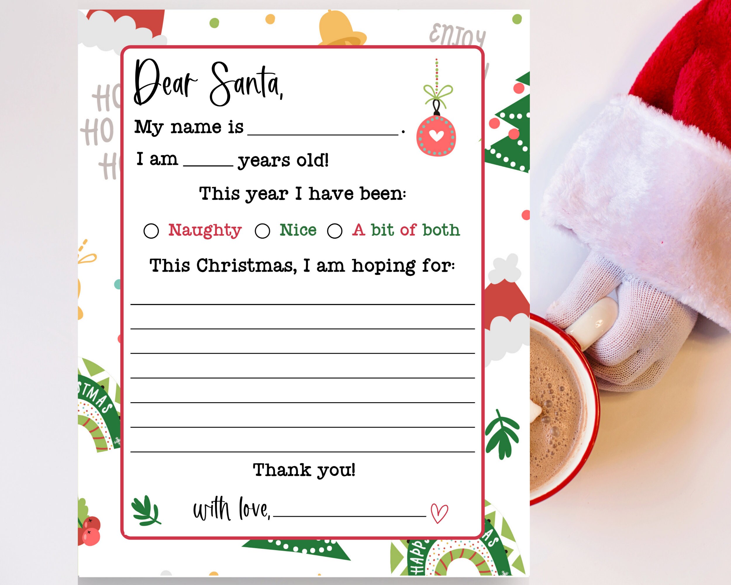 Printable Santa Letter - Template - Santa Wish List - Dear Santa Letter ...