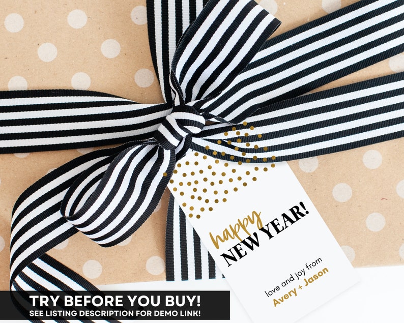 Happy New Year - Printable Gift Tags - Editable Tags - HNY - Bottle ...