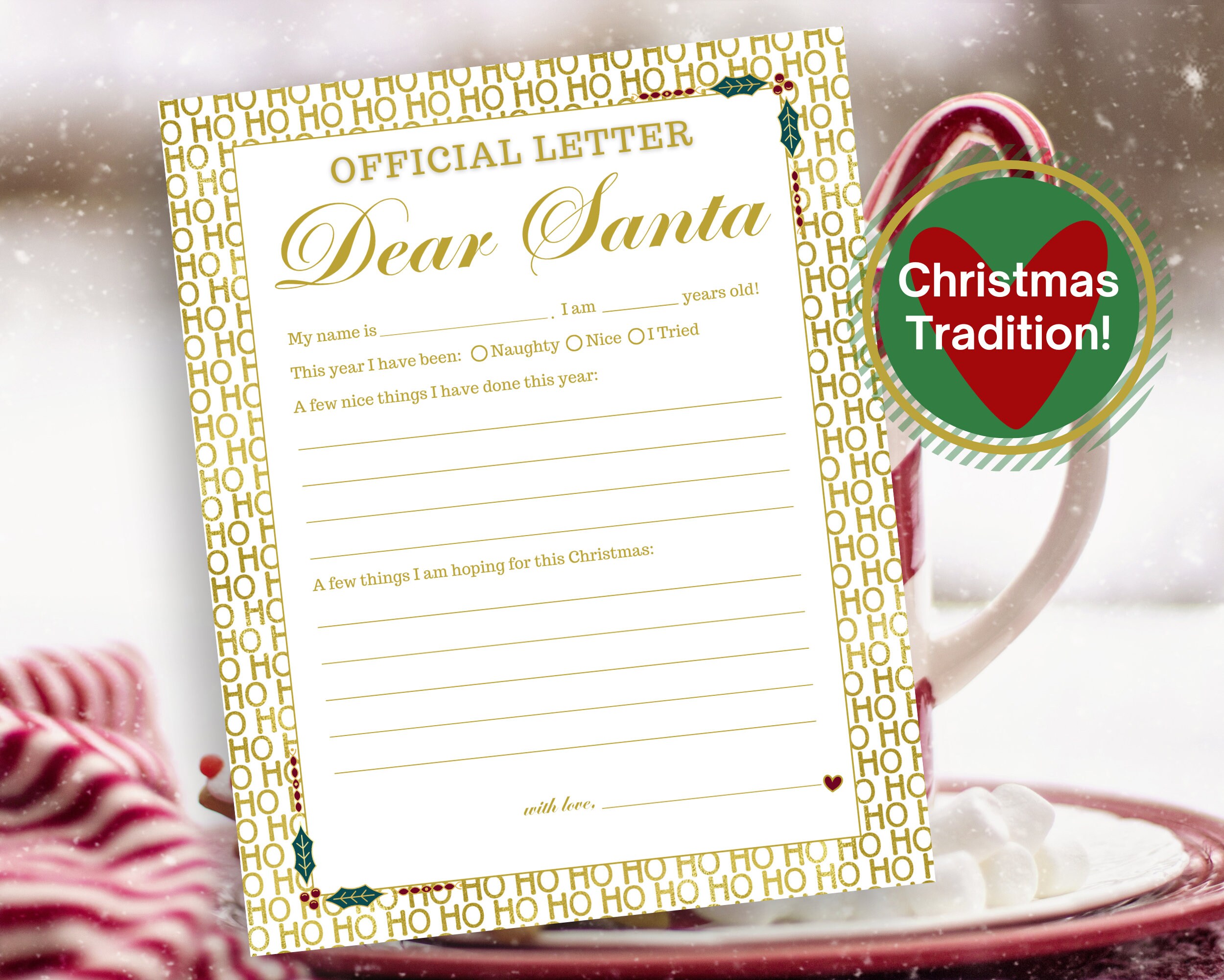 Printable Santa Letter - Template - Santa Wish List - Dear Santa Letter ...